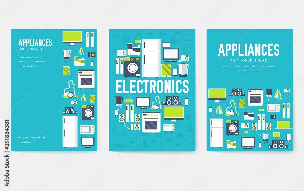 Home appliances cards set. Electronics template of flyear, magazines ...