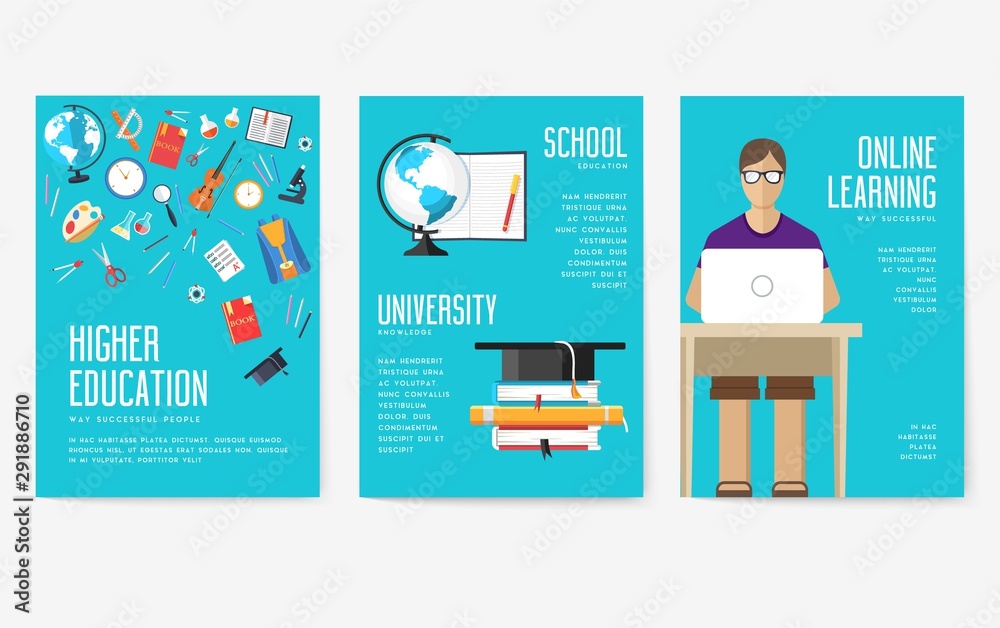 Back to school information cards set. Student template of flyear ...