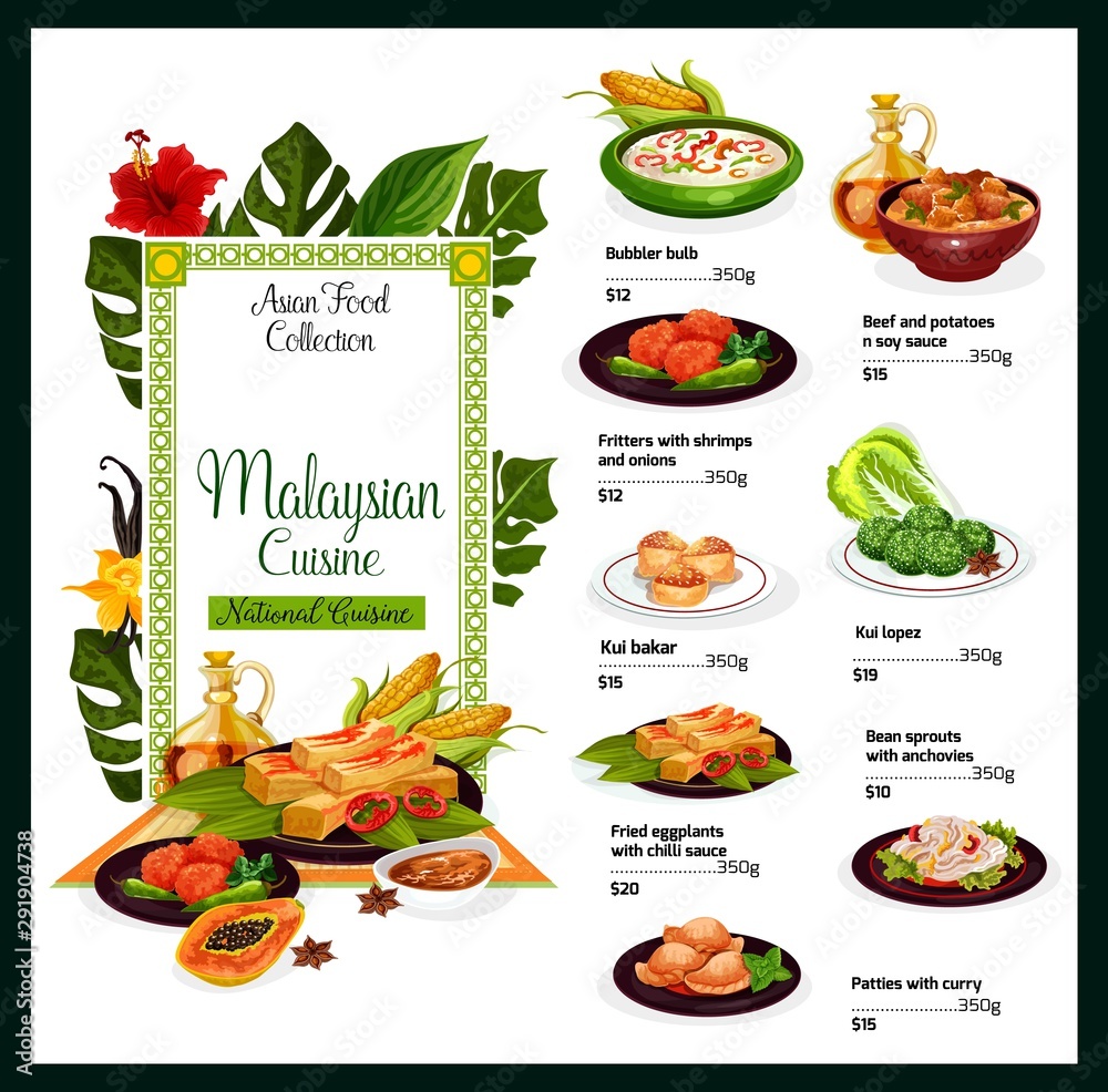 Food of Malaysia, Malaysian cuisine menu template Stock Vector | Adobe ...