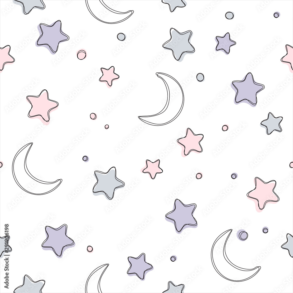 Seamless pattern with stars and moon. Background for gift wrapping ...