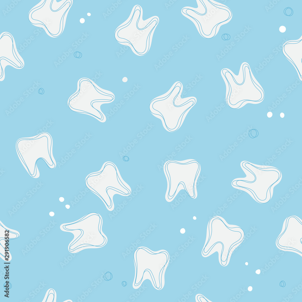 Dental seamless pattern. Cute soft blue background with white teeth and ...