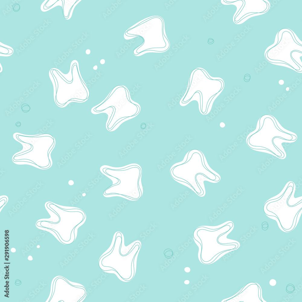 Seamless dental pattern. Cute mint background with white teeth and dots ...