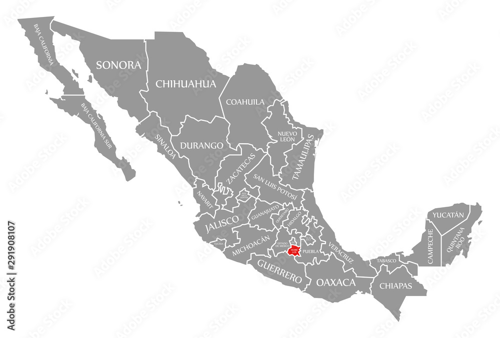 Morelos red highlighted in map of Mexico Stock Illustration | Adobe Stock