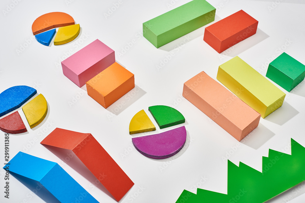 color blocks and pie charts with shadow on white background Stock Photo ...
