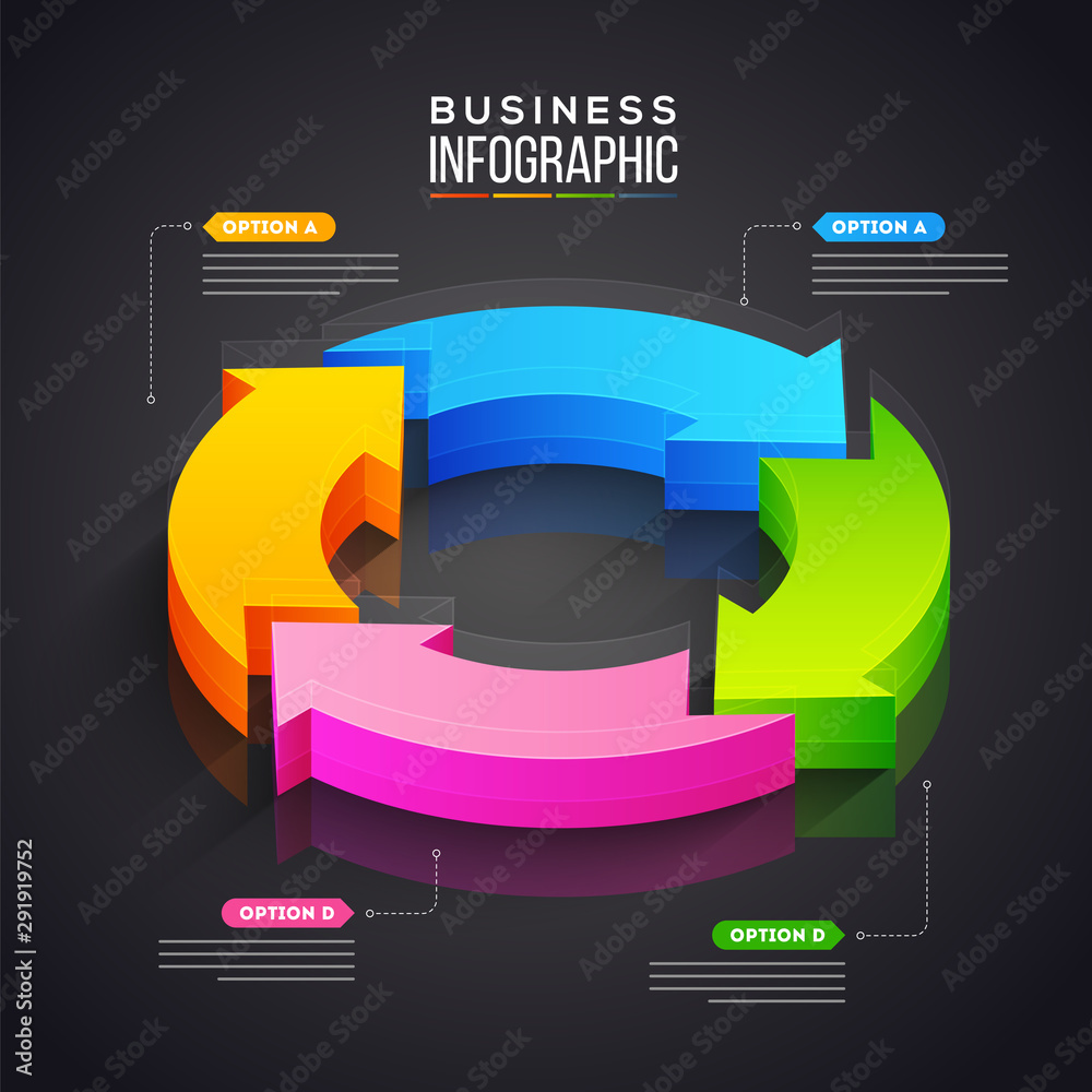 3D pie chart with four arrow step for Business Infographics ...