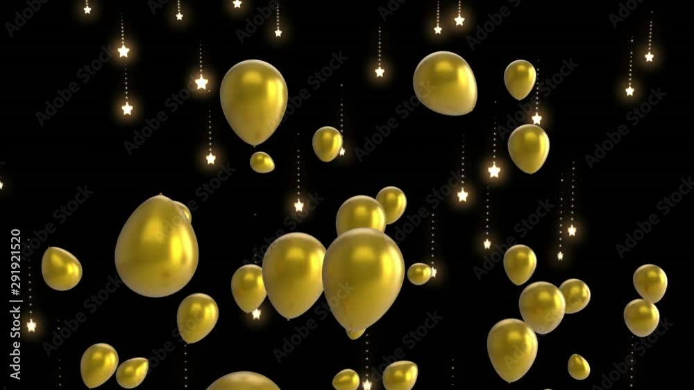 Floating gold balloons and falling stars Stock Video | Adobe Stock