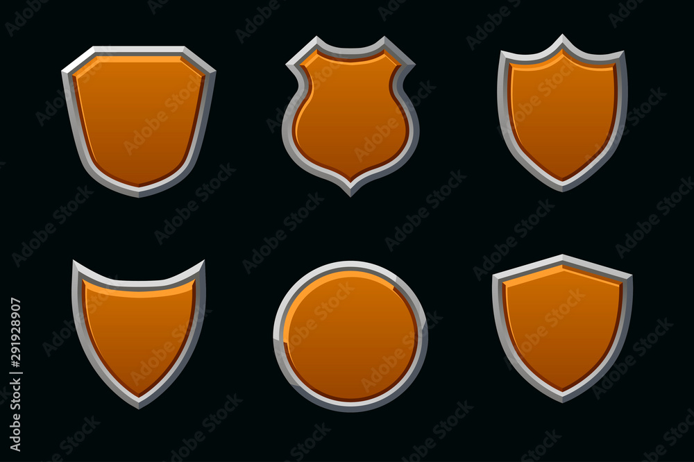 Vector medieval shields in different shape. Empty template shield ...