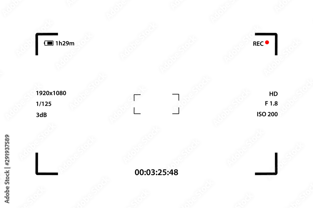 Camera screen template. Camera interface. Viewfinder. Video recording ...