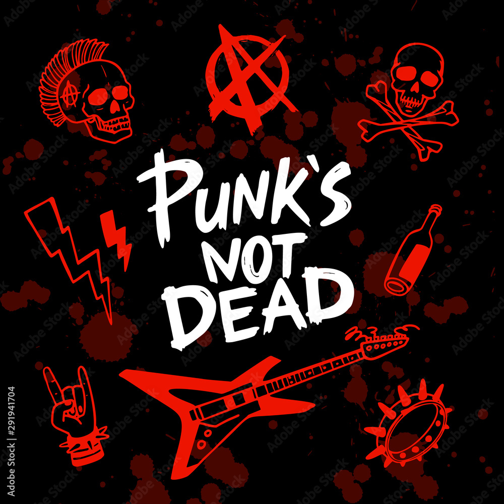Punk rock set. Punks not dead words and design elements. vector ...