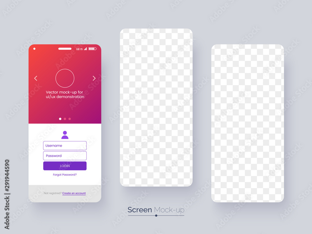 App screen mockup. Blank screen of mobile phones with soft falling ...