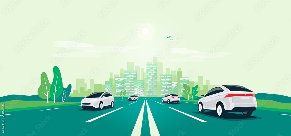 Traffic on the highway panoramic perspective horizon vanishing point ...