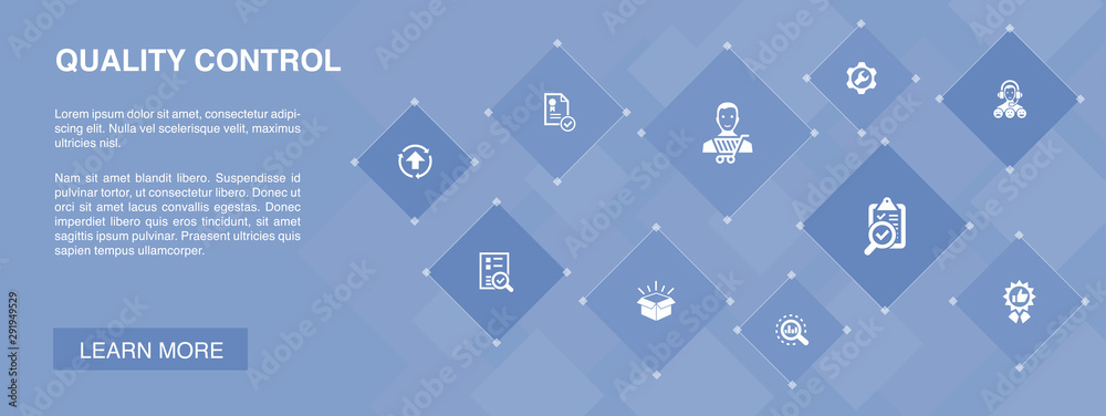 quality control banner 10 icons concept.analysis, improvement, service ...