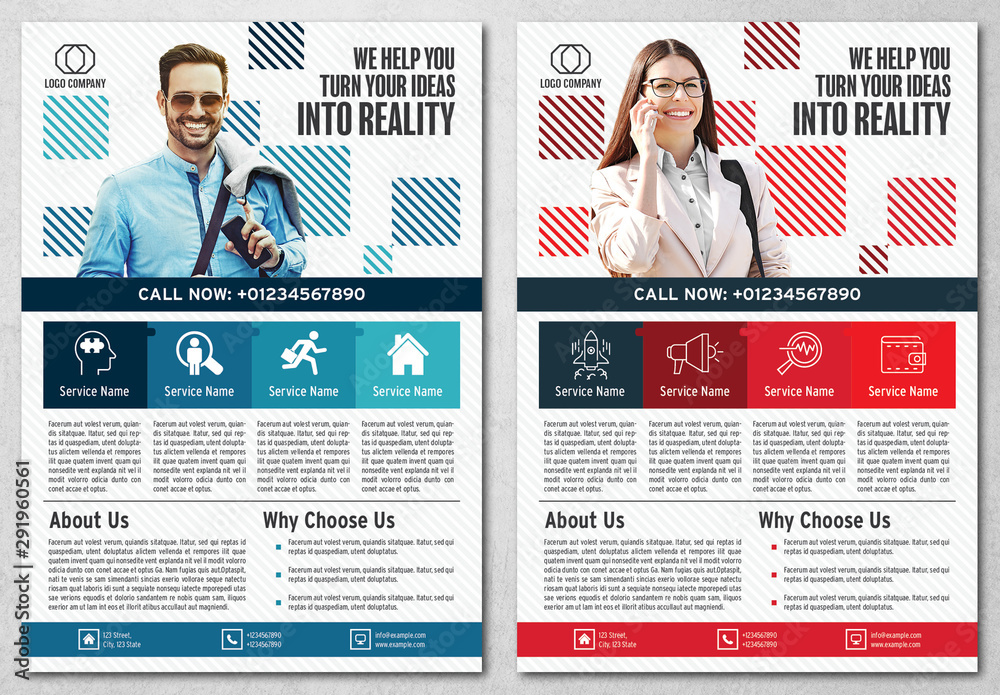 Red and Blue Business Flyer Layouts Stock Template | Adobe Stock