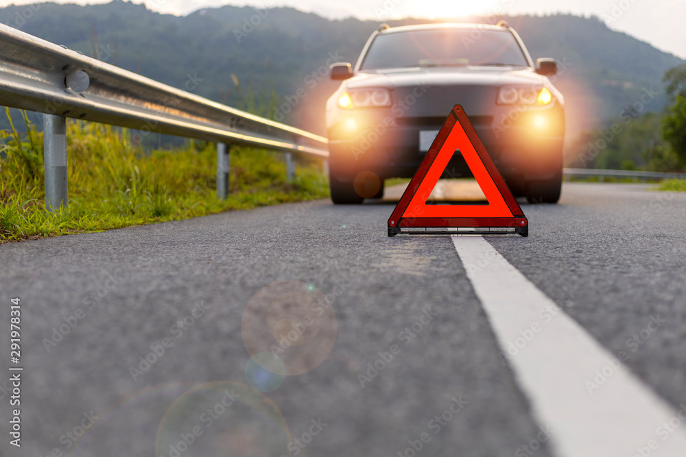 Red triangle, red emergency stop sign, red emergency symbol and black ...