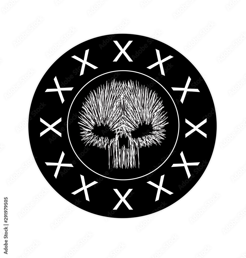 Skull logo, icon in Black circle vector illustration Stock Vector ...