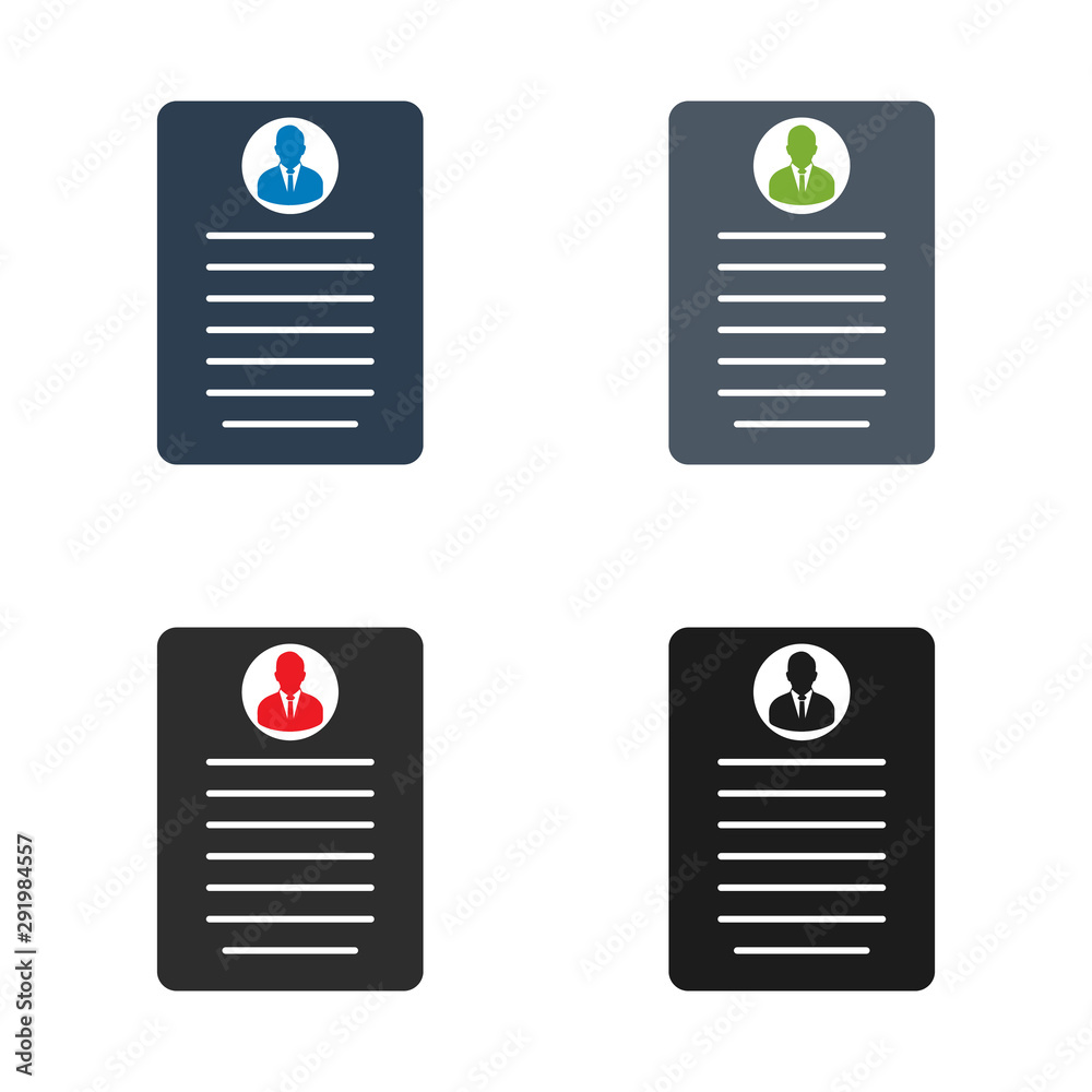 Resume, CV, User Profile Icon set. Flat style vector. Stock Vector ...