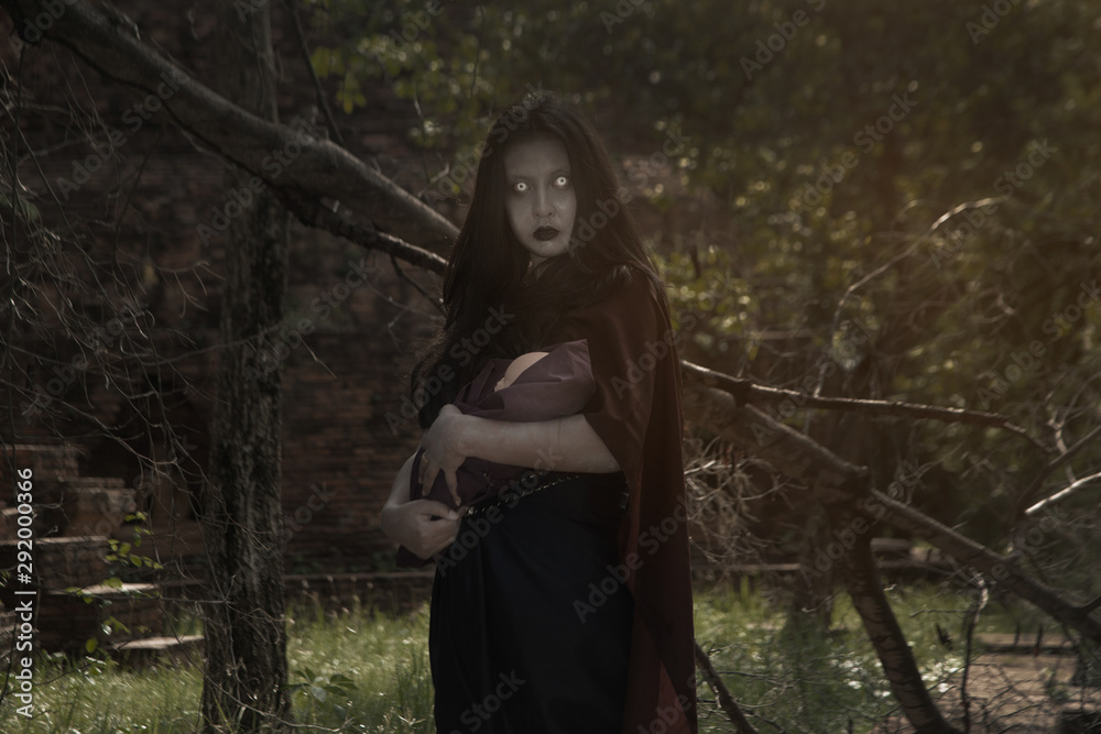 Ancient Thai ghost in traditional costume that appear in History. The ...