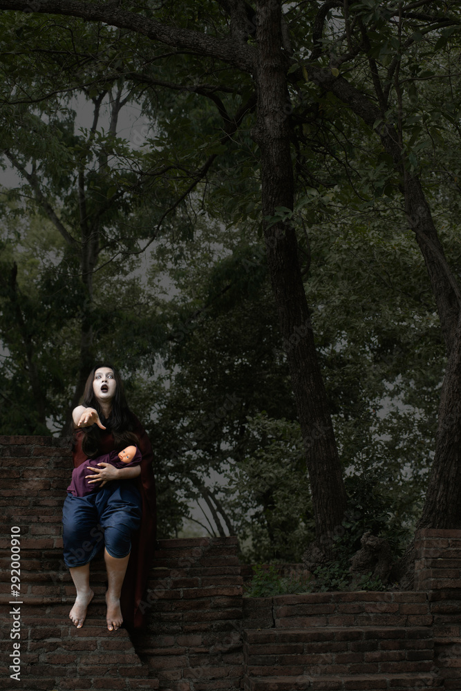 Ancient Thai ghost in traditional costume that appear in History. The ...