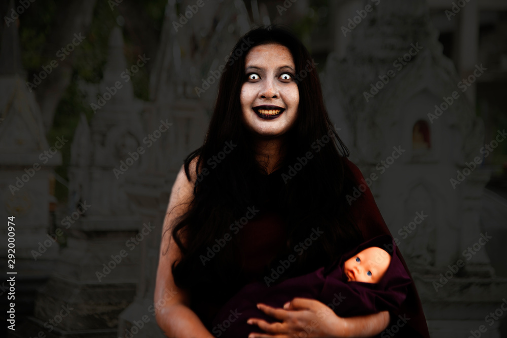 Ancient Thai ghost in traditional costume that appear in History.The ...