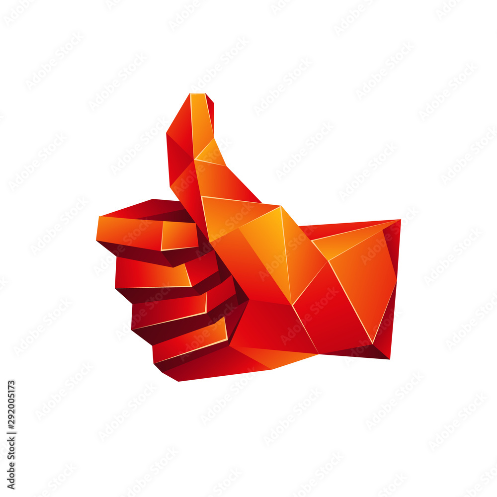 Red low poly thumb up icon on a white background. Vector geometric like ...