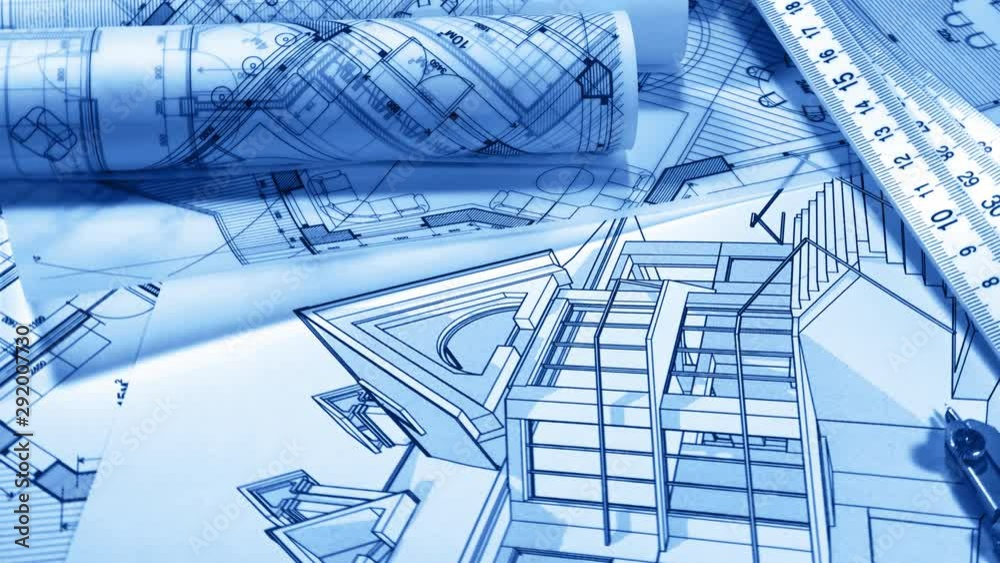 workplace of the architect: rolls of architectural drawings ...