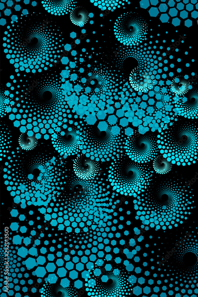 Abstract Seamless Black And Blue Geometric Pattern With Hexagons