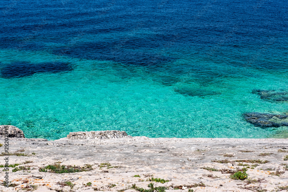 Stone beach on Proizd Island near Korcula Island, Dalmatia, Croatia ...