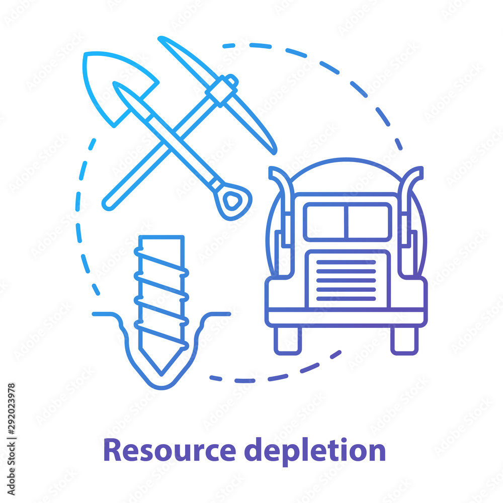 Resource depletion concept icon. Natural minerals exhaustion idea thin ...