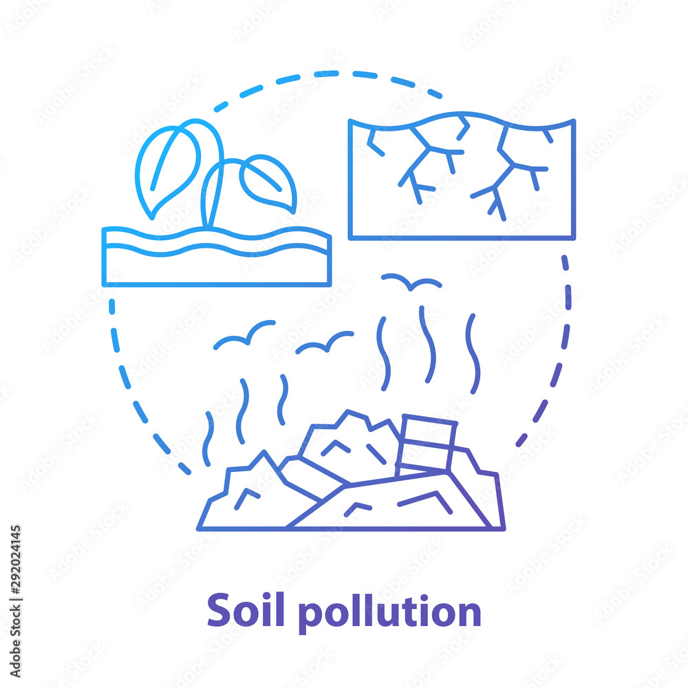 Soil pollution concept icon. Land waste contamination idea thin line ...