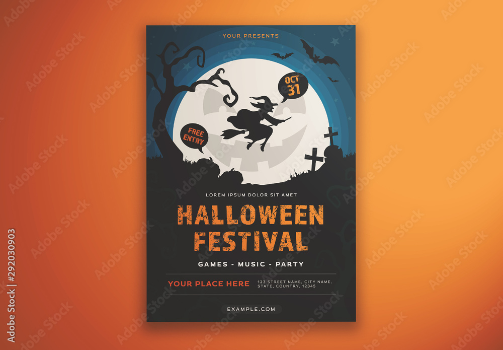 Halloween Festival Flyer Layout with Illustrative Elements Stock ...