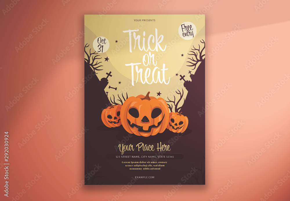 Halloween Flyer Layout with Illustrative Pumpkins Stock Template ...
