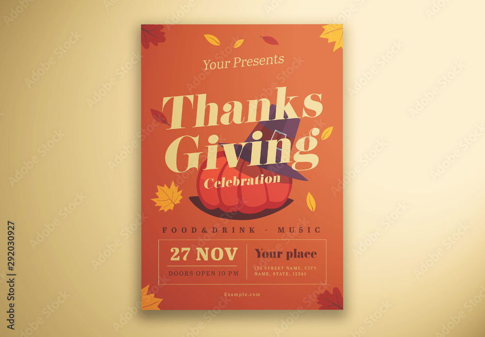 Thanksgiving Flyer Layout with Illustrative Elements Stock Template ...