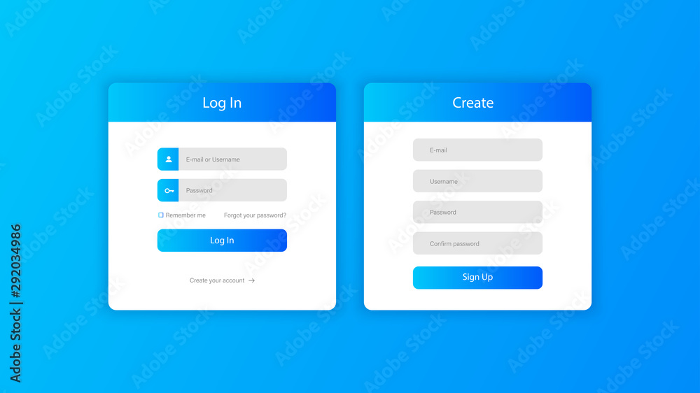 Web site login screen and window of sign up. Web design. Interface ...