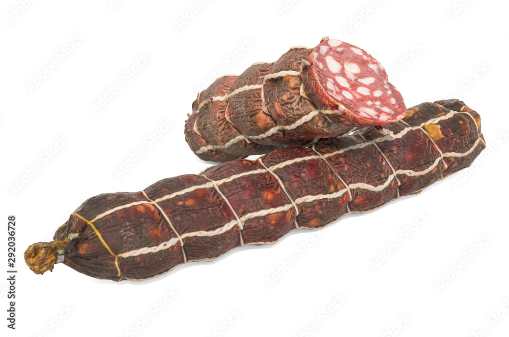 Dry Sausage and its cross-section 3d rendering with realistic texture ...