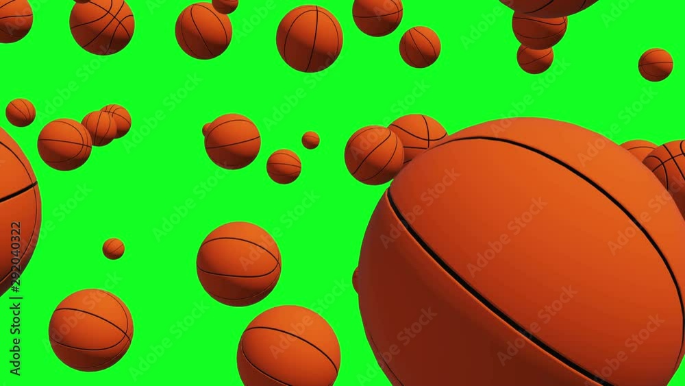 Basketball balls rain falling on green screen or chroma key. Background ...