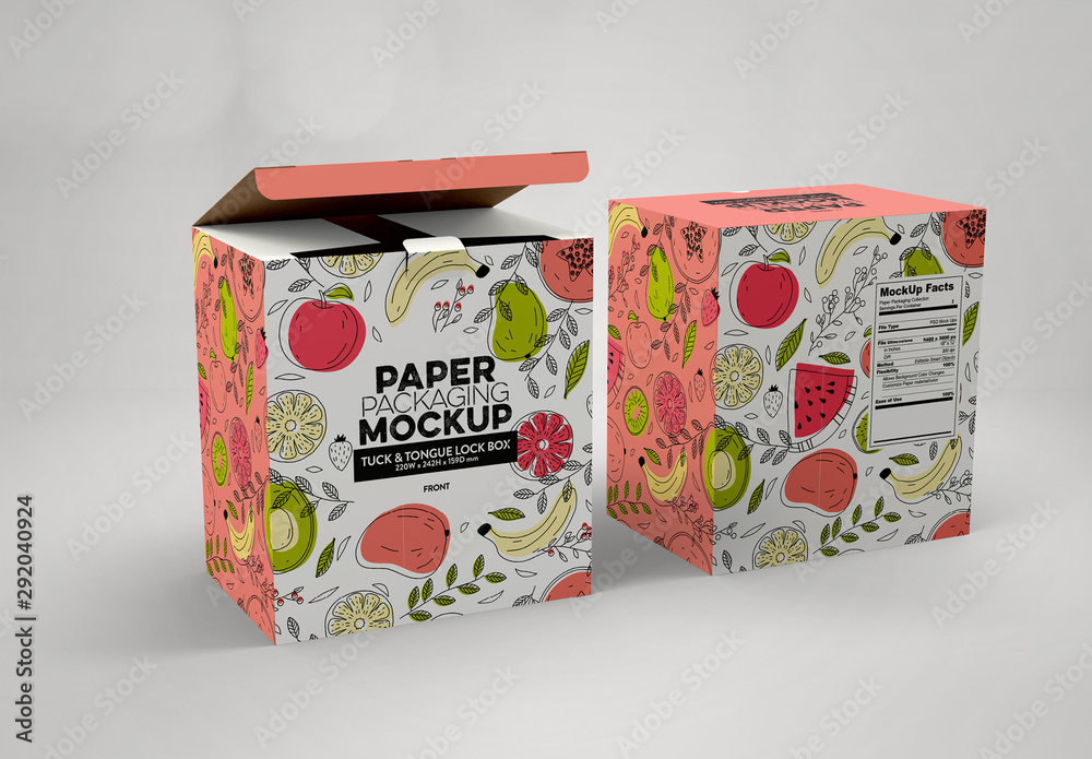 Paper Boxes Tuck and Tongue Lock Packaging Mockup Stock Template ...