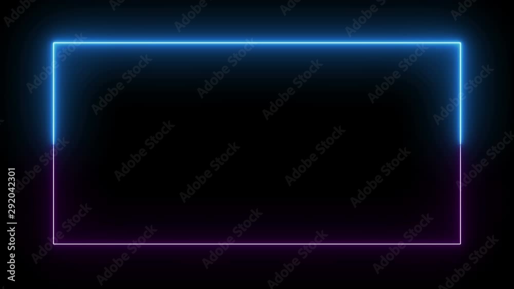 Neon light glowing rectangle frame, blue and purple light. Ultraviolet ...
