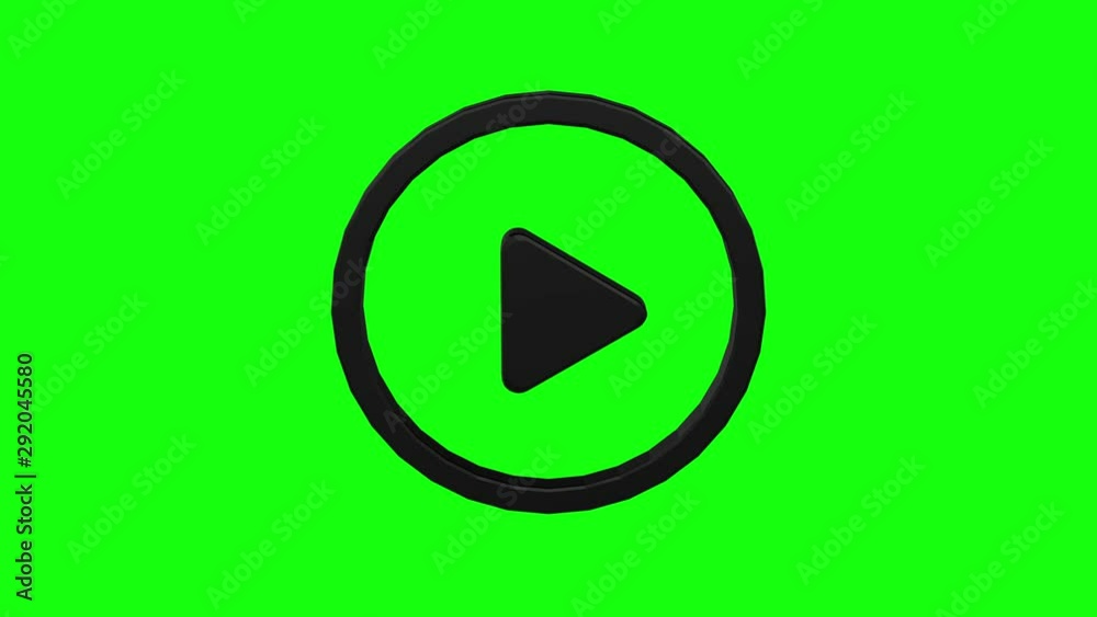 Black circular play button icon, isometric style on green screen or ...