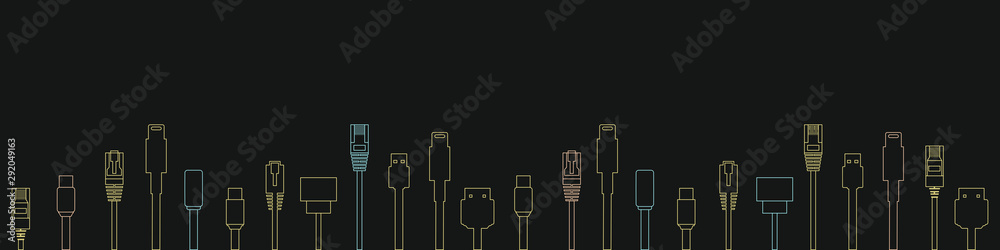 Cables Outline Neon Vector Banner Stock Vector | Adobe Stock