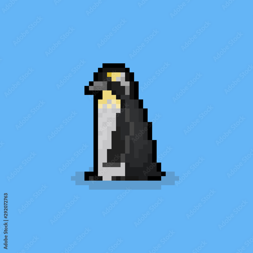 Pixel art cartoon emperor penguin character. Stock Vector | Adobe Stock