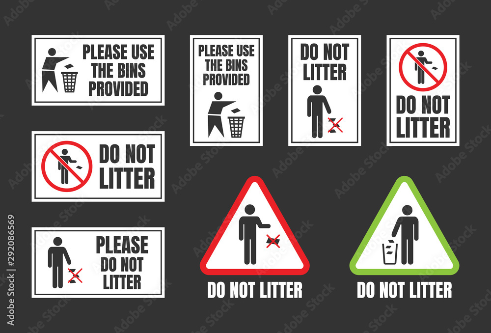 Do not litter signs set, keep clean icons Stock Vector | Adobe Stock