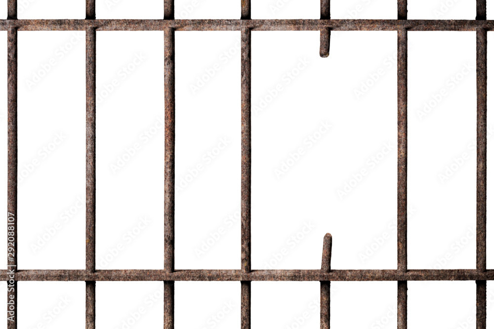 Prison cell with broken old prison bars isolated on white background ...