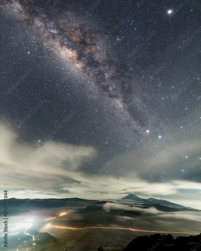 Beautiful stars and milky way over mount Bromo in Bromo Tengger Semeru ...
