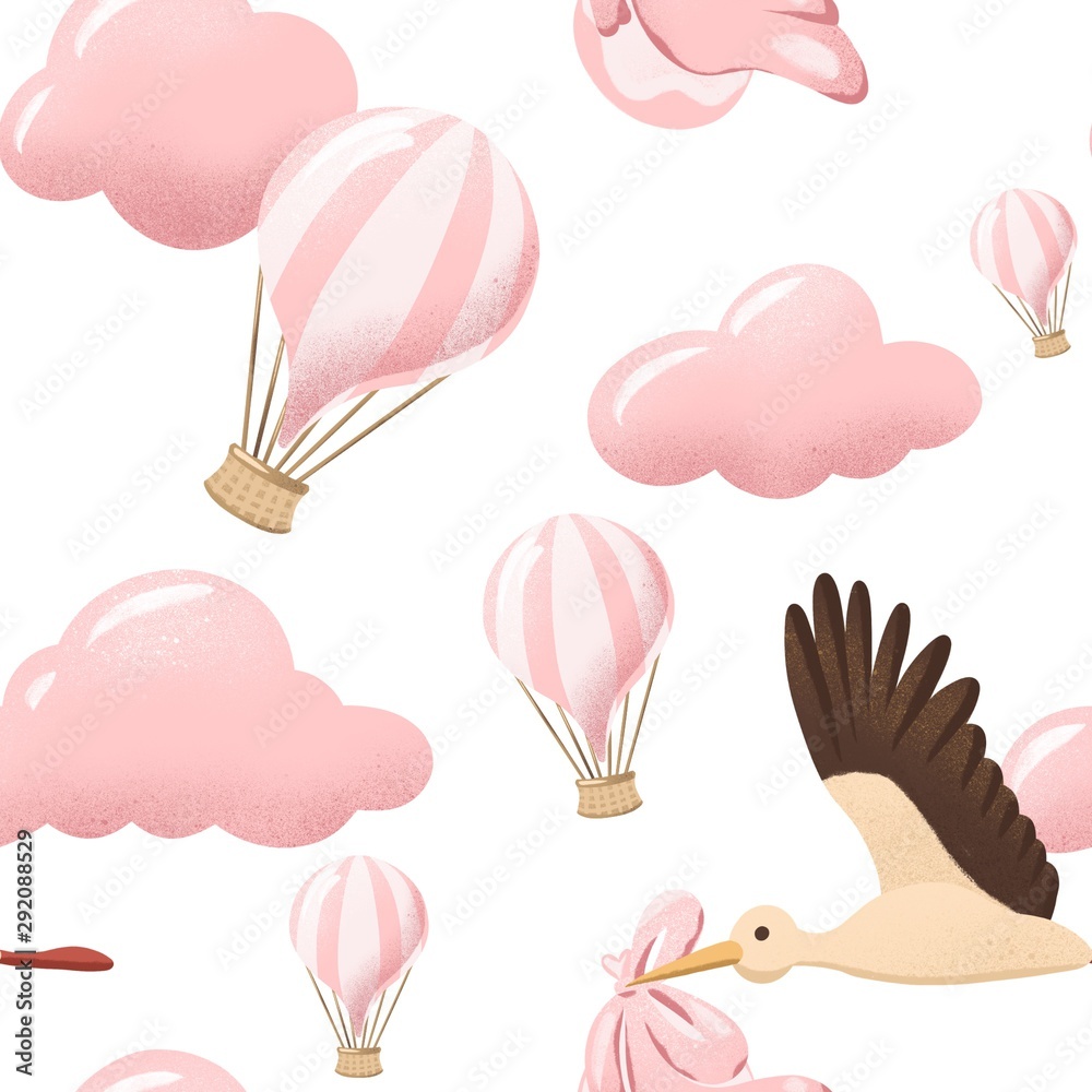 Seamless baby girl pattern for scrapbook paper design and first year ...