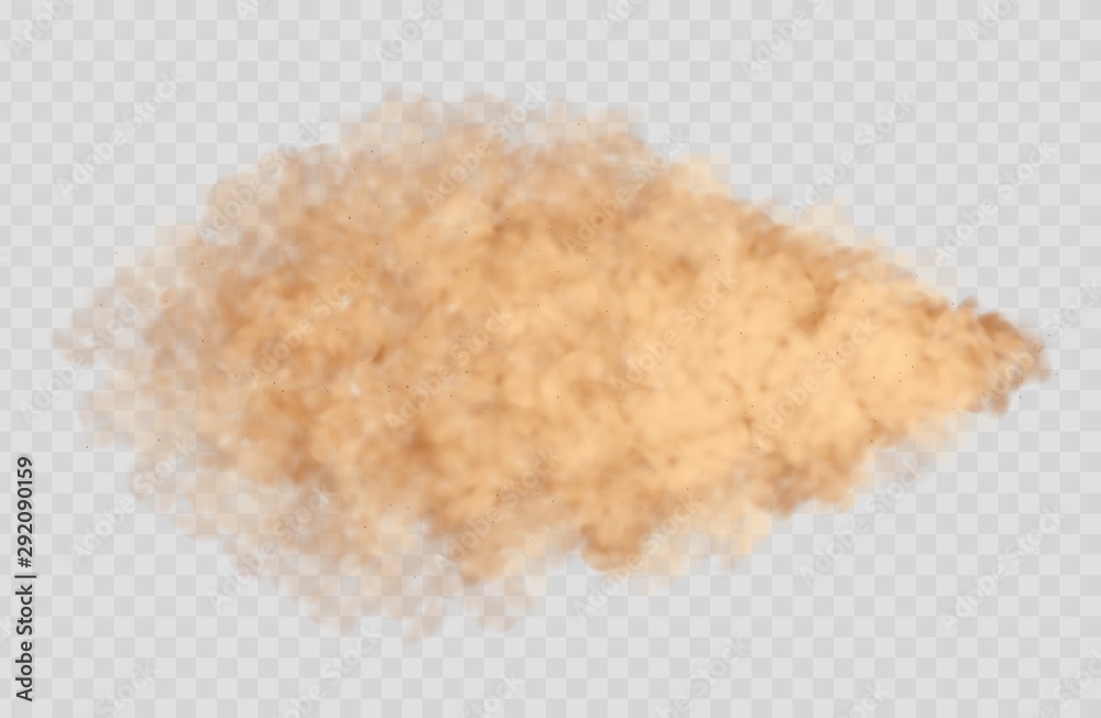 Dust cloud isolated on transparent background. Sand storm, beige powder ...