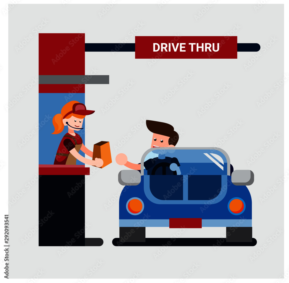 Drive Thru Flat Design Vector Stock Vector | Adobe Stock