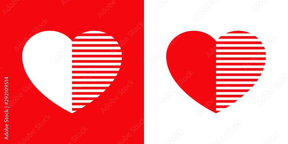 Logotipo con corazón dividido con líneas horizontales en rojo y blanco ...