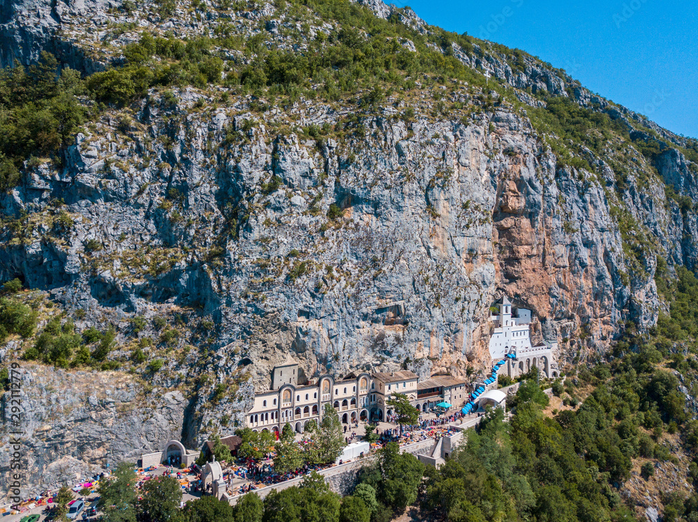 Aerial view of The Monastery of Ostrog, Serbian Orthodox Church ...