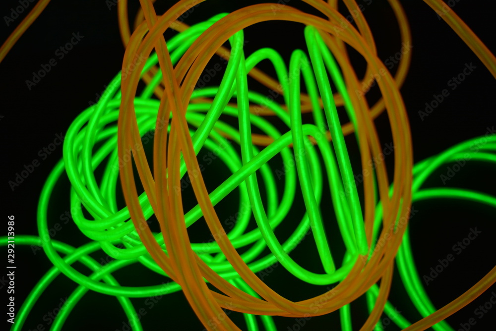 Bright luminous yellow and green, lime neon wires in different formats ...