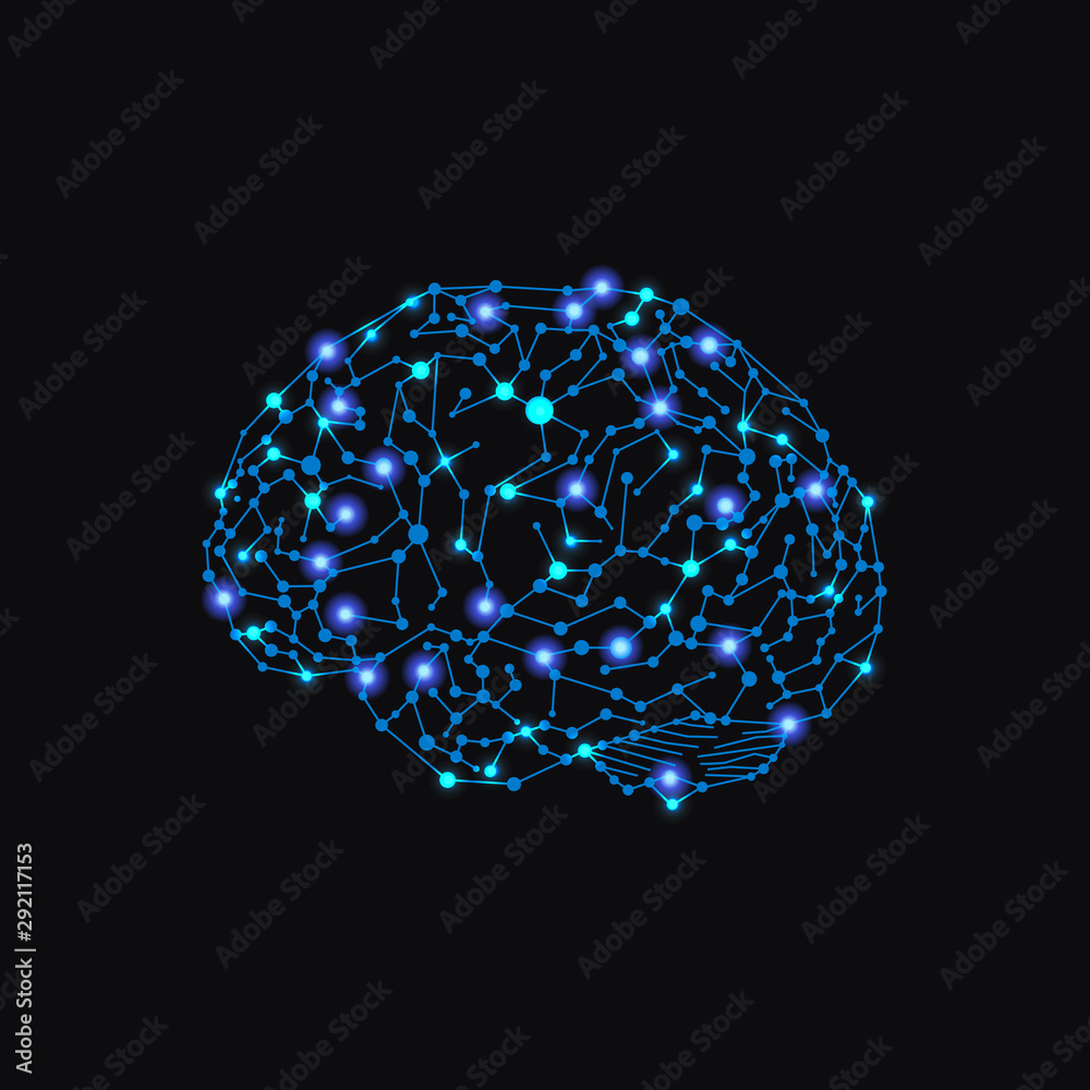 Vector Glowing Human Brain Illustration, Neural Connections, Bright ...